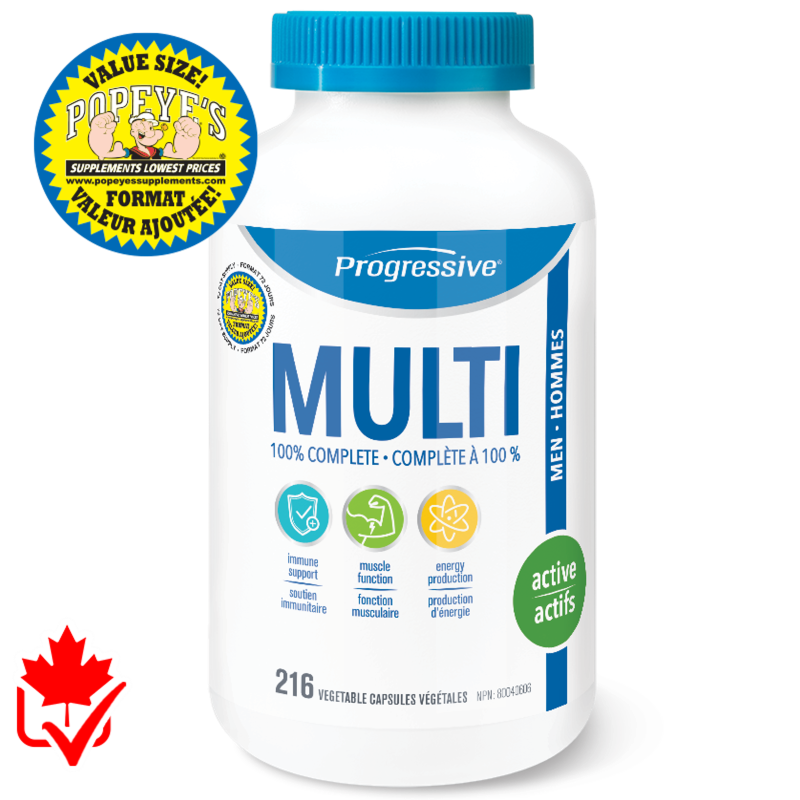 Progressive Active Men's Multivitamin 216 Vcaps — Popeye's Supplements ...
