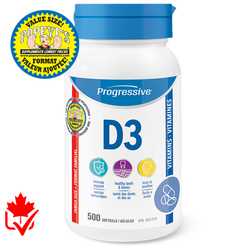 Progressive Vitamin D3 500 Softgels — Popeye's Supplements Ontario